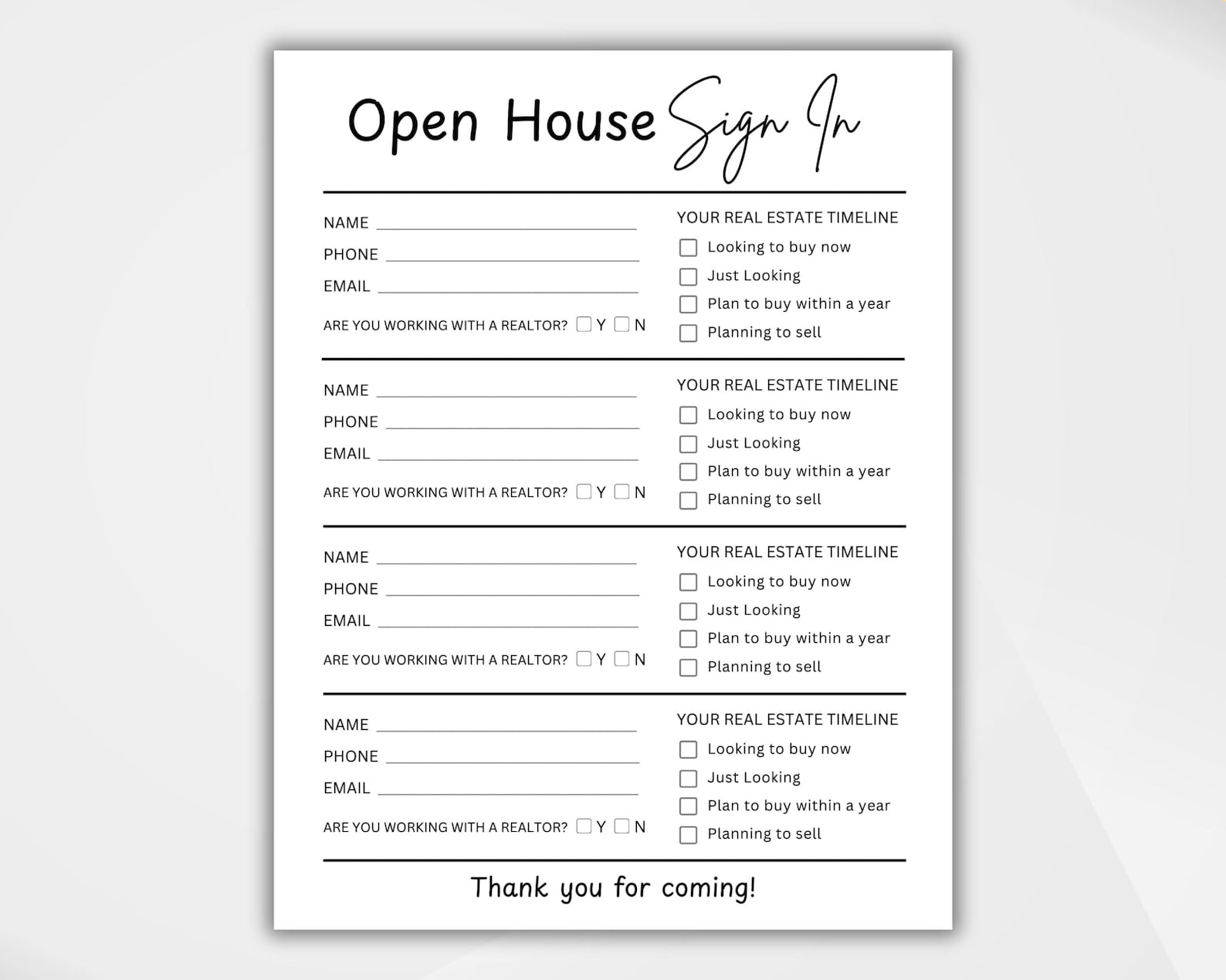 EDITABLE Open House Sign in Sheet. Printable Real Estate Marketing ...