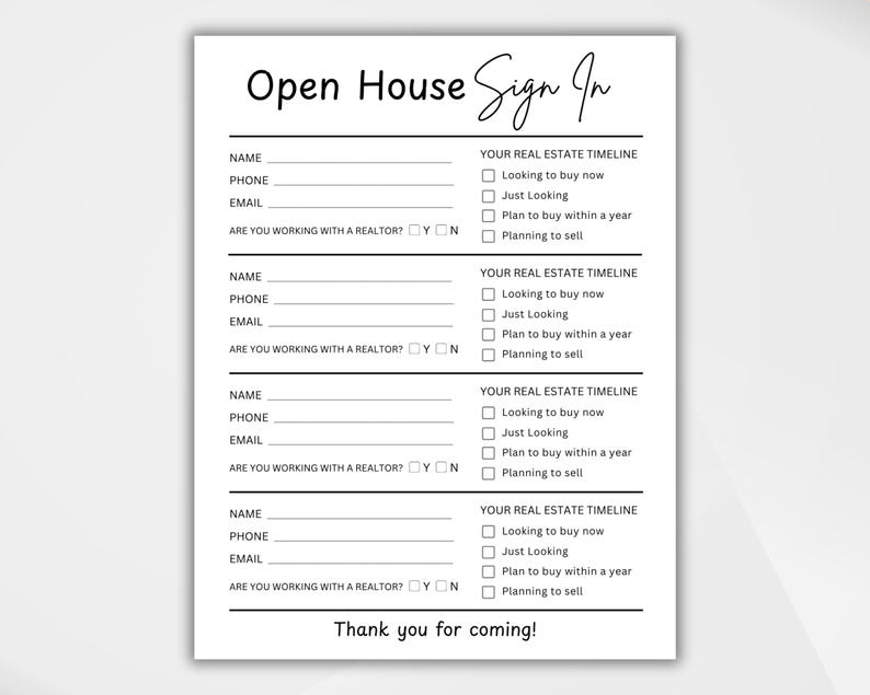 EDITABLE Open House Sign in Sheet. Printable Real Estate Marketing ...