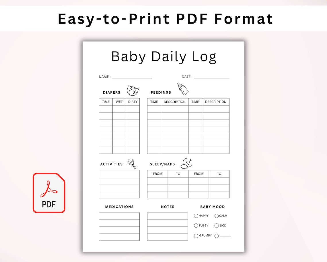 Baby Daily Log. Infant Daily Log. Newborn Baby Tracker. Baby Feeding ...