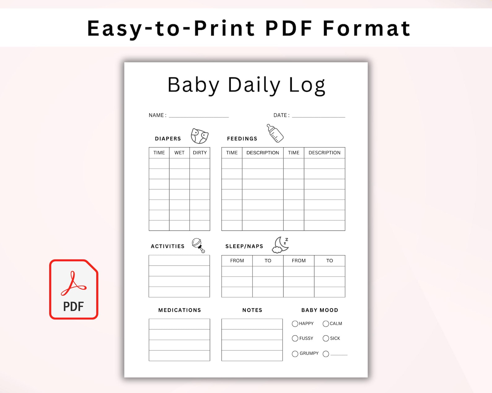 Baby Daily Log Printable, Infant Care Tracker, Newborn Feeding Log ...
