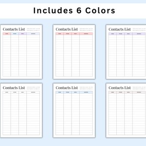 Contacts List Printable. PDF Contact Information. Contact List Template ...