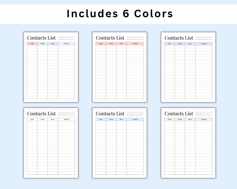 Contacts List Printable. PDF Contact Information. Contact List Template ...