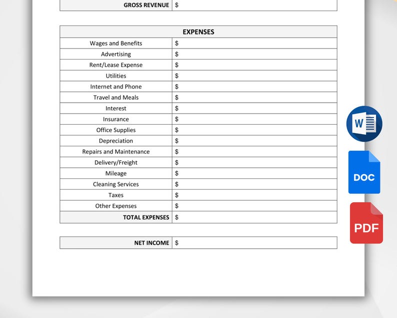 Printable Profit and Loss Statement Template. Small Business Income ...