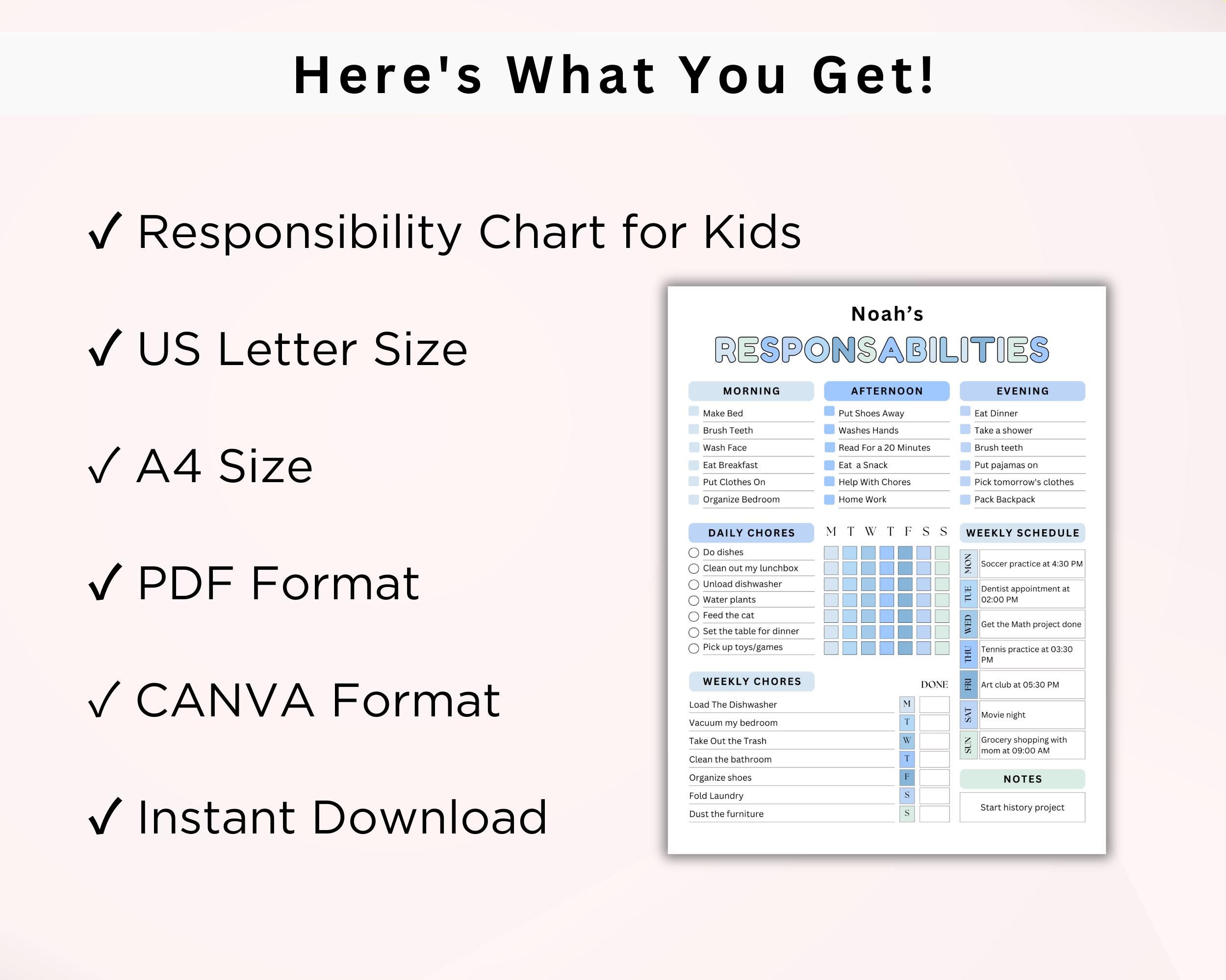 EDITABLE Responsibility Chart for Kids. Responsibility Chore Chart for ...
