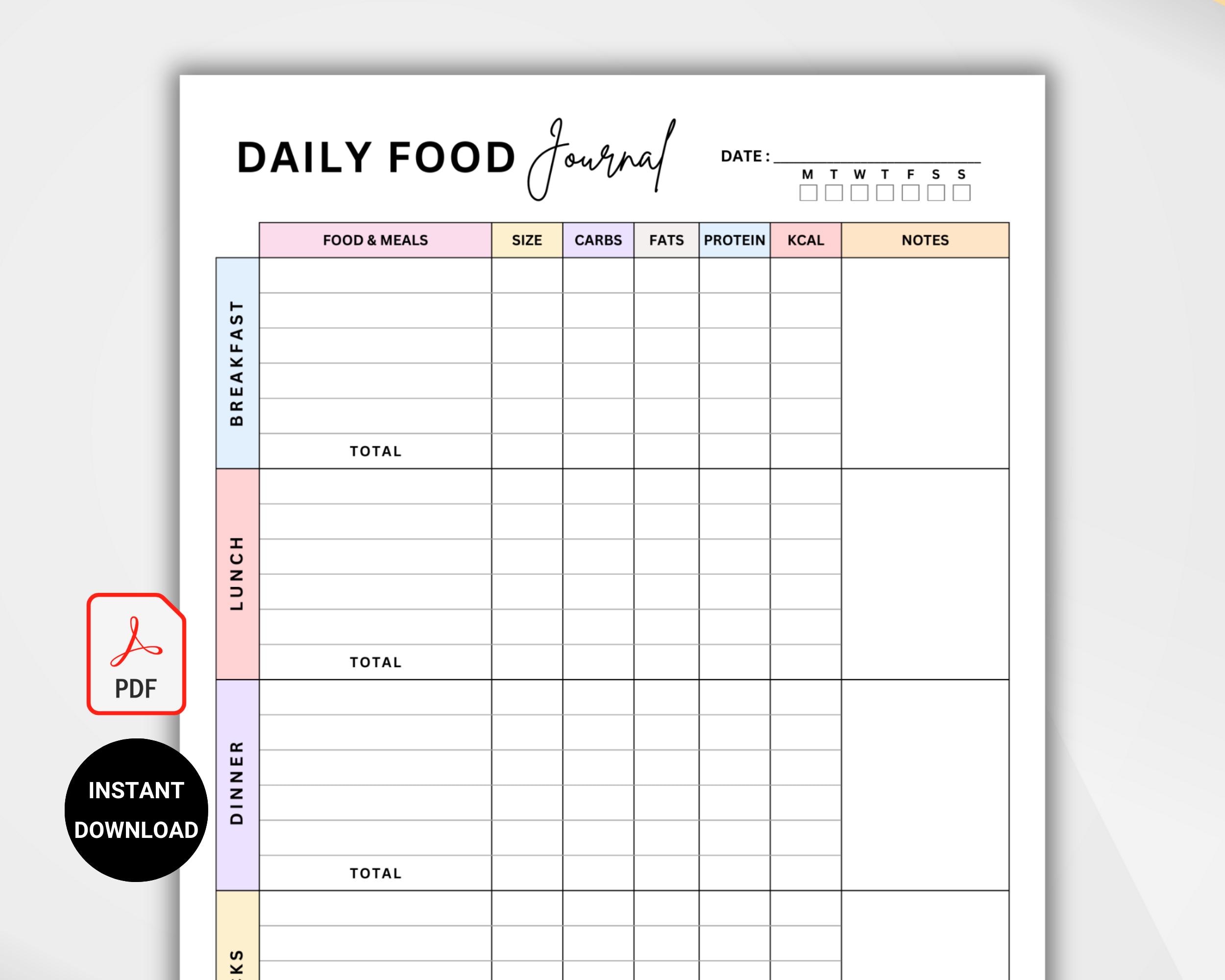 Daily Food Journal. Calorie Tracker. Daily Calorie Counting. Food Diary ...