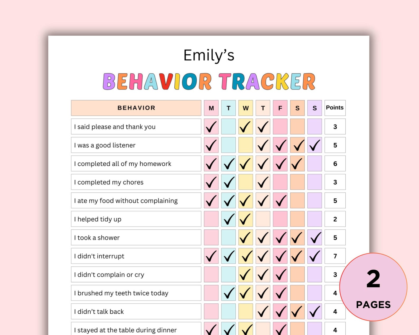 Behavior and Chore Chart, Behavior Chart for Kids at Home, Behavior ...