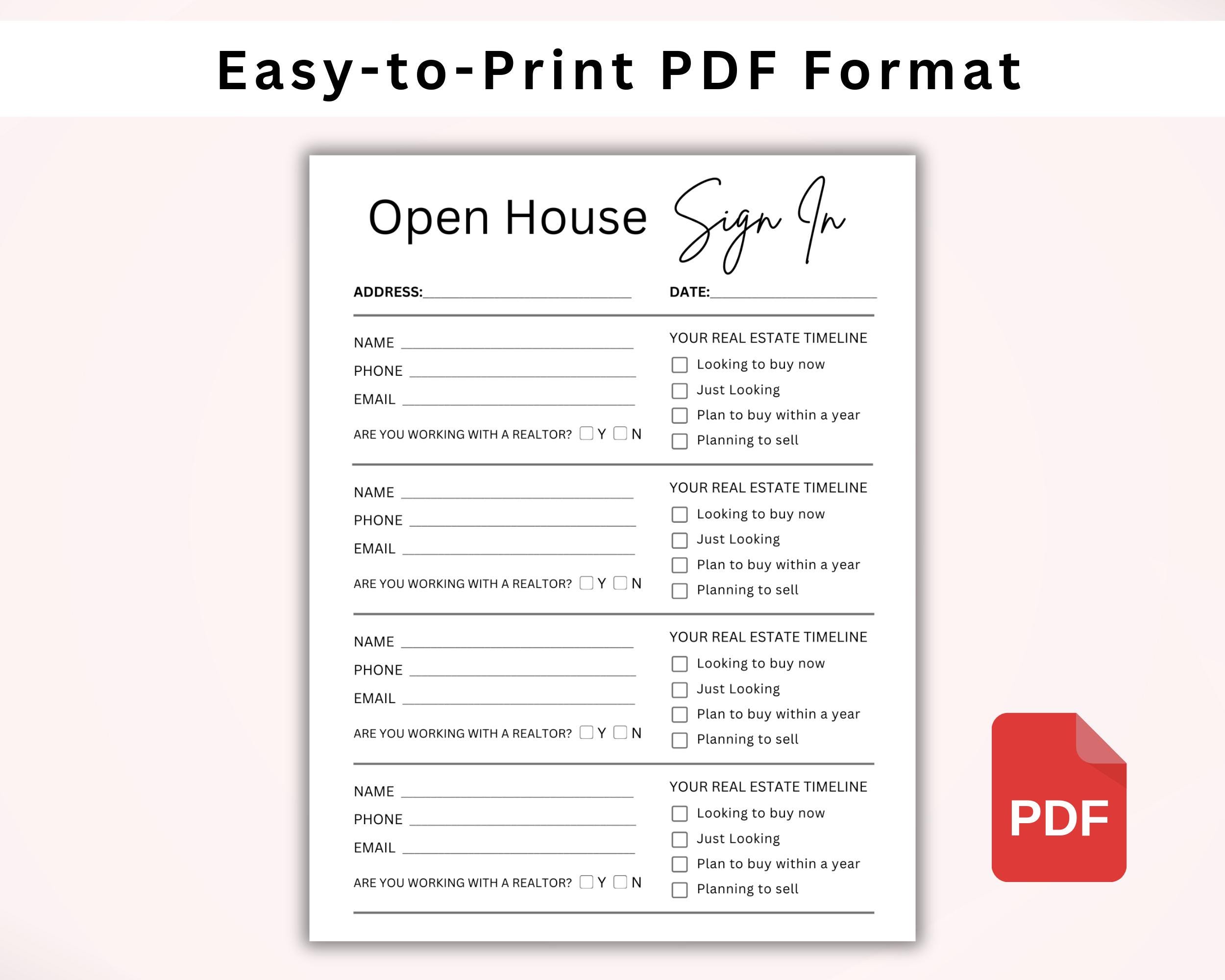 PRINTABLE Open House Sign-in Sheet. Realtor Marketing Materials. Open ...