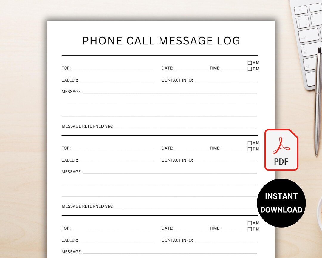 Printable Phone Call Log | Message Tracker Template | Business ...