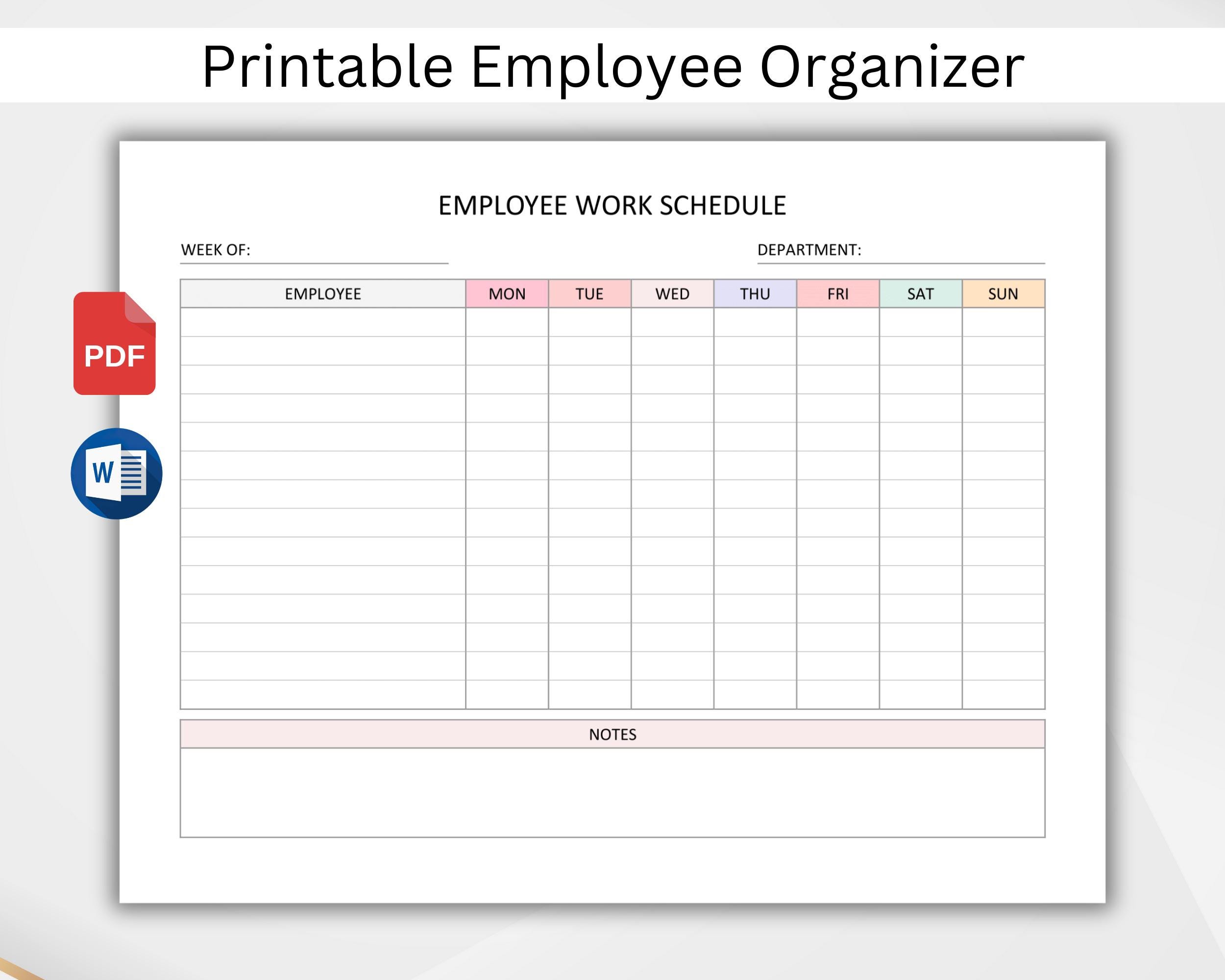 Employee Work Schedule. Printable Employee Time Sheet. Employee Weekly ...