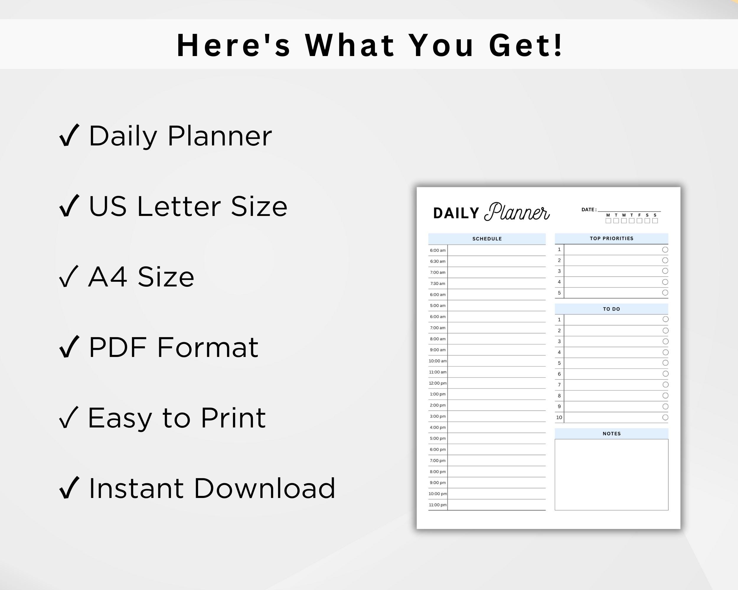 Daily Planner Printable. 30 Minute Schedule. Time Blocking PDF. Day ...