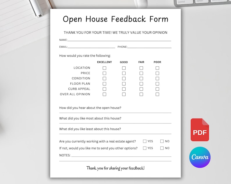Printable Open House Feedback Form. Real Estate Agent Open House ...