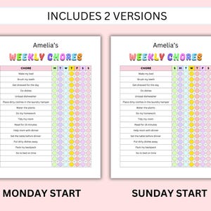 Editable Weekly Chore Chart for Kids Printable Responsibility Chart ...