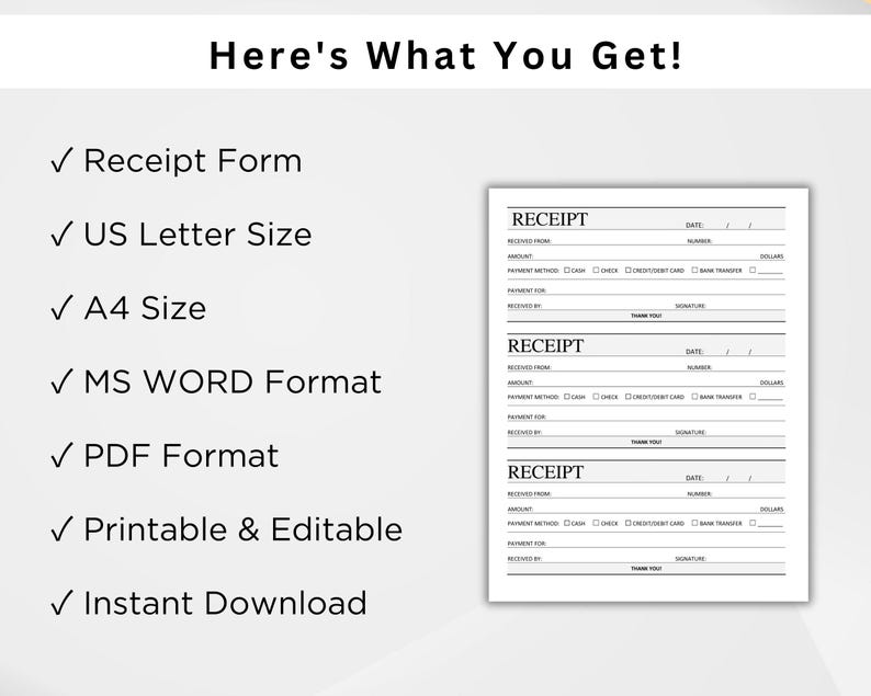 Receipt Template Printable. Customer Receipt. Editable Payment Receipt ...