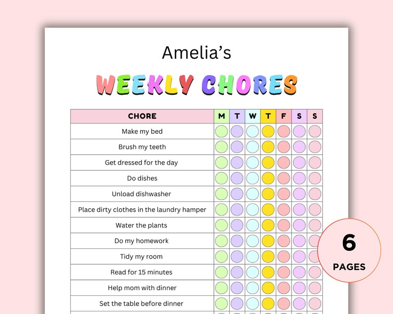 Editable Weekly Chore Chart for Kids. Printable Responsibility Chart ...