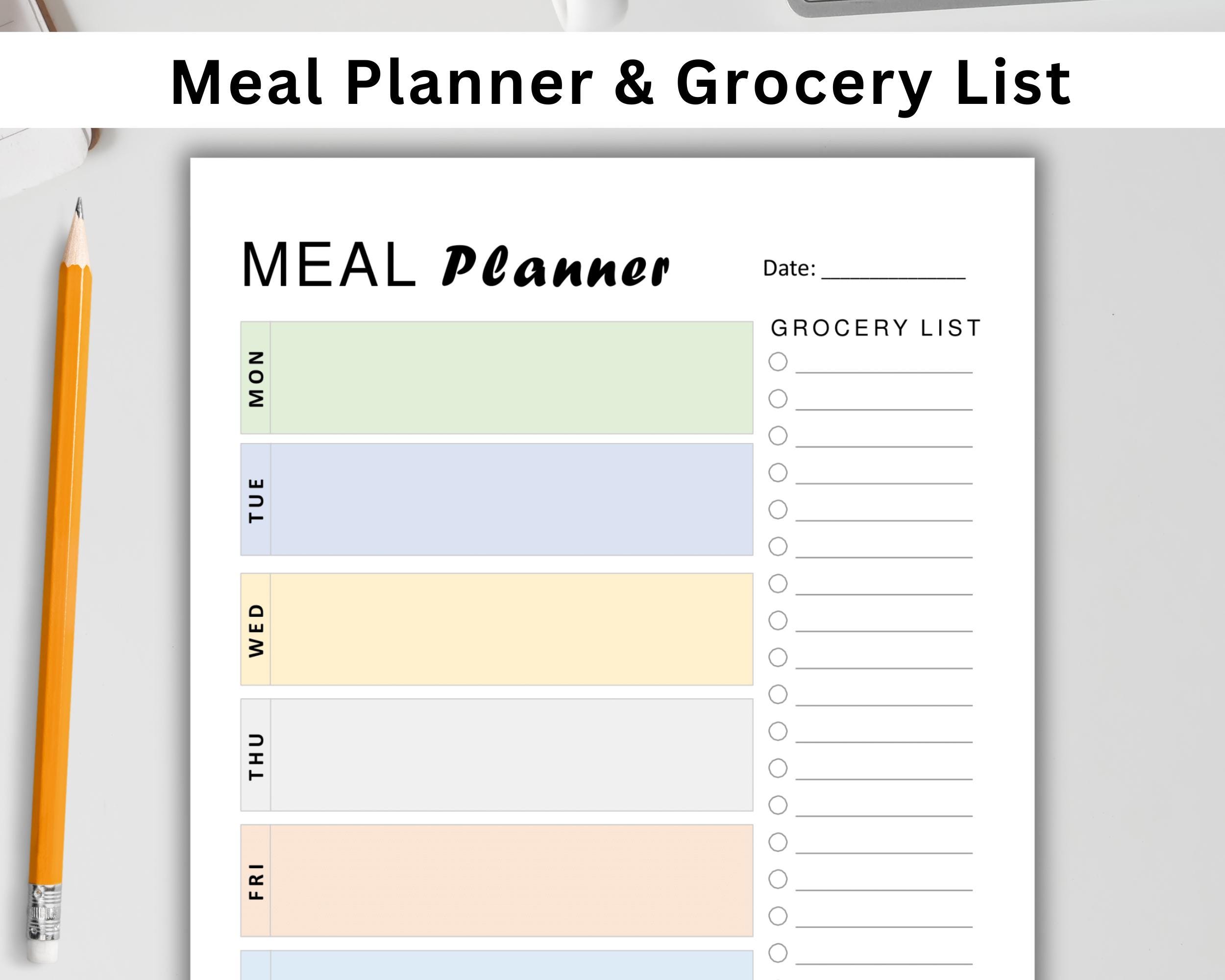 Printable Weekly Meal Planner With Grocery List | 7 Day Menu Plan ...