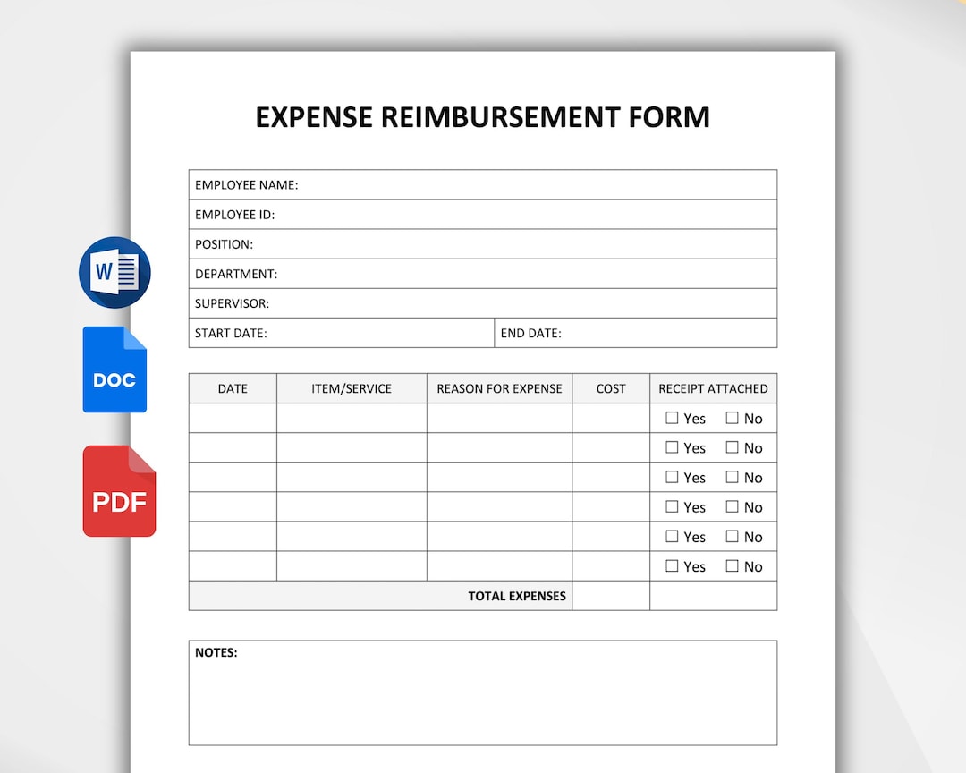 Editable Employee Expense Reimbursement Form. HR Templates. Employee ...