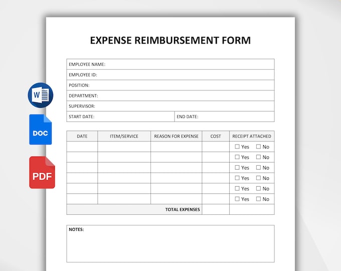Printable Expense Report Form | Editable Employee Reimbursement ...