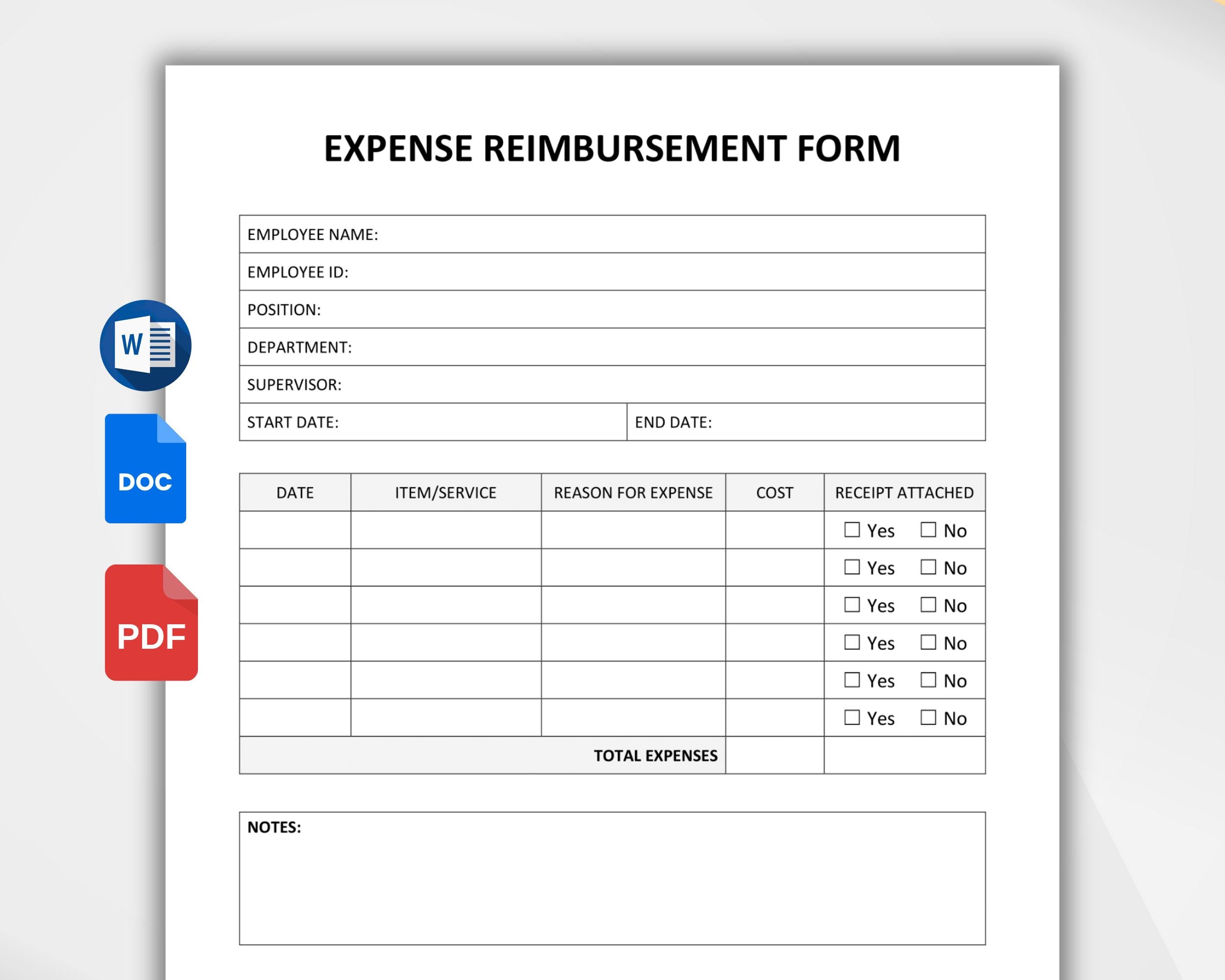 Editable Employee Expense Reimbursement Form. HR Templates. Employee ...