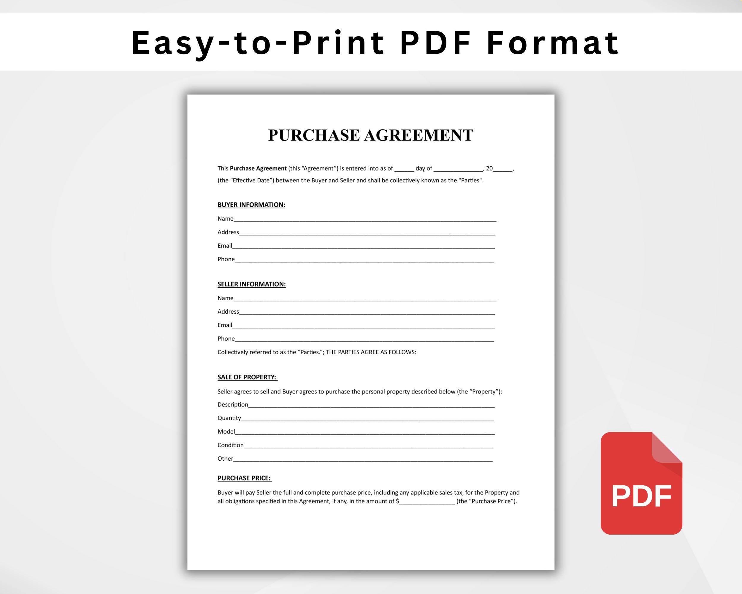 Purchase Agreement Template. Purchase and Sale Contract. Contract of ...