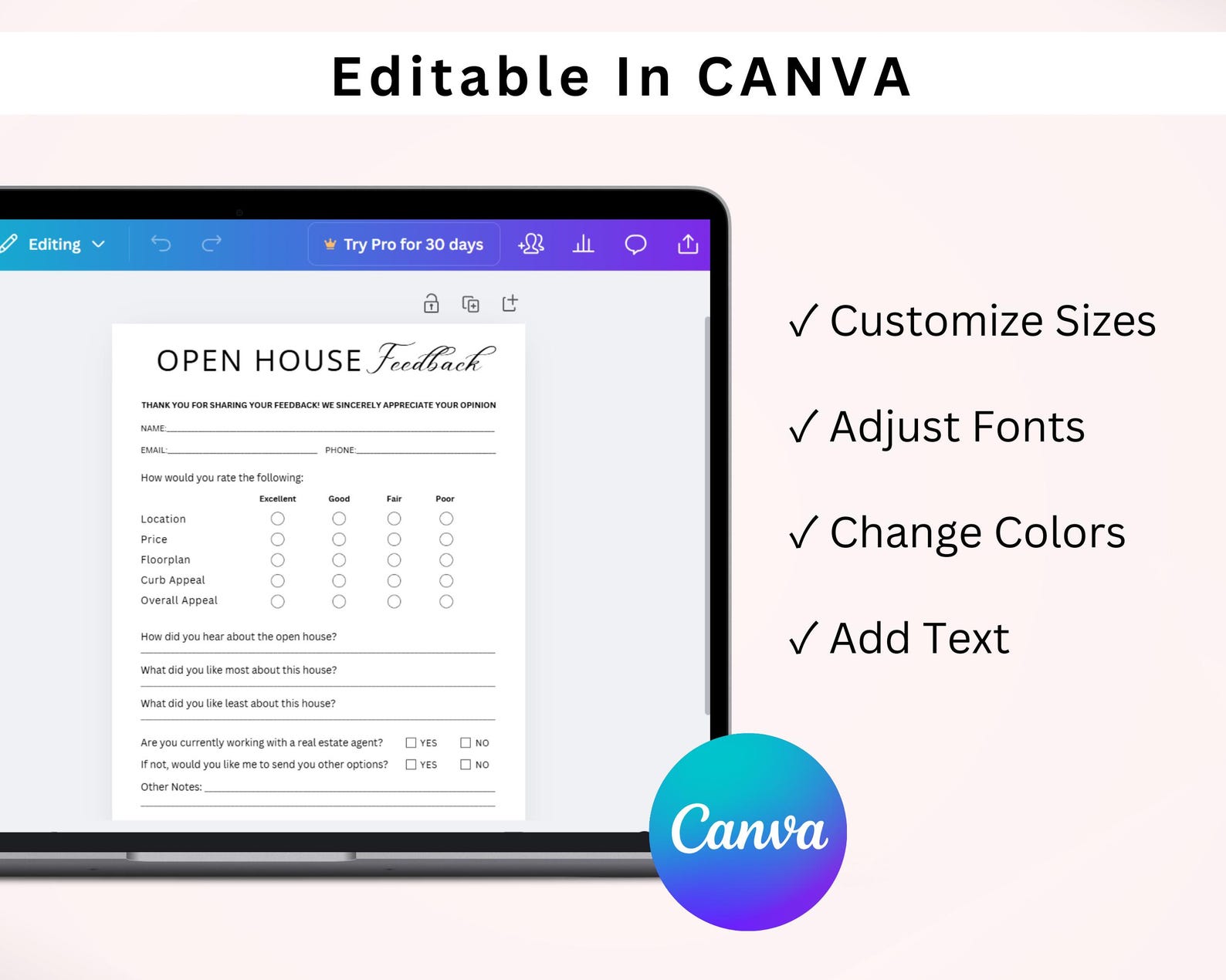 Open House Feedback Form Printable | Real Estate Agent Feedback Sheet ...