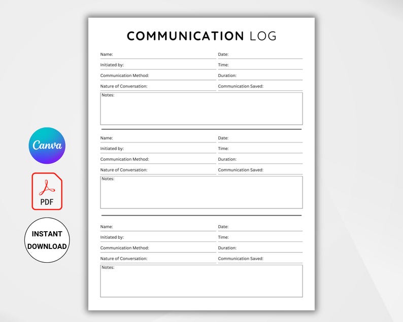 Printable Communication Log. Call Tracker PDF. Phone Call Log Small ...