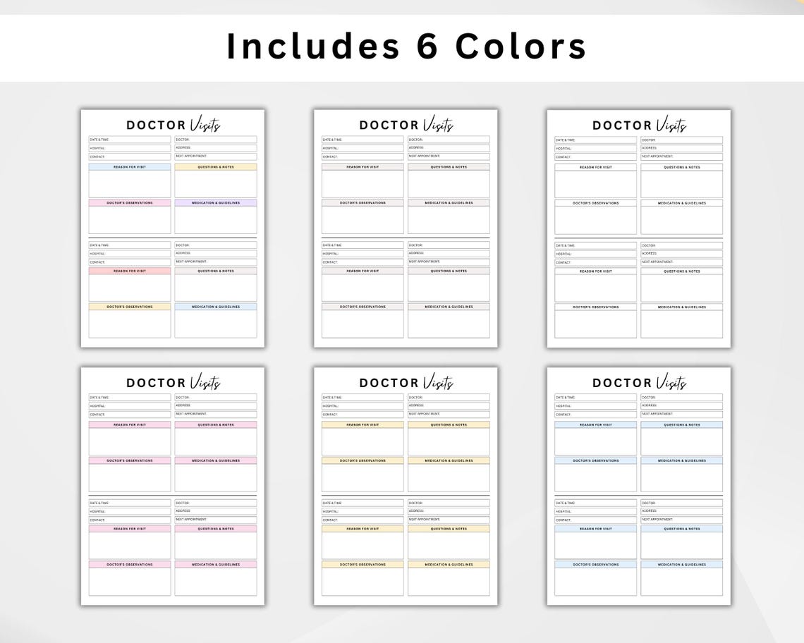 Doctor Visit Printable. Doctor Visit Notes. Health Planner Insert ...