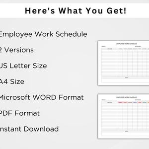 PRINTABLE Employee Work Schedule. Employee Time Sheet. Employee ...