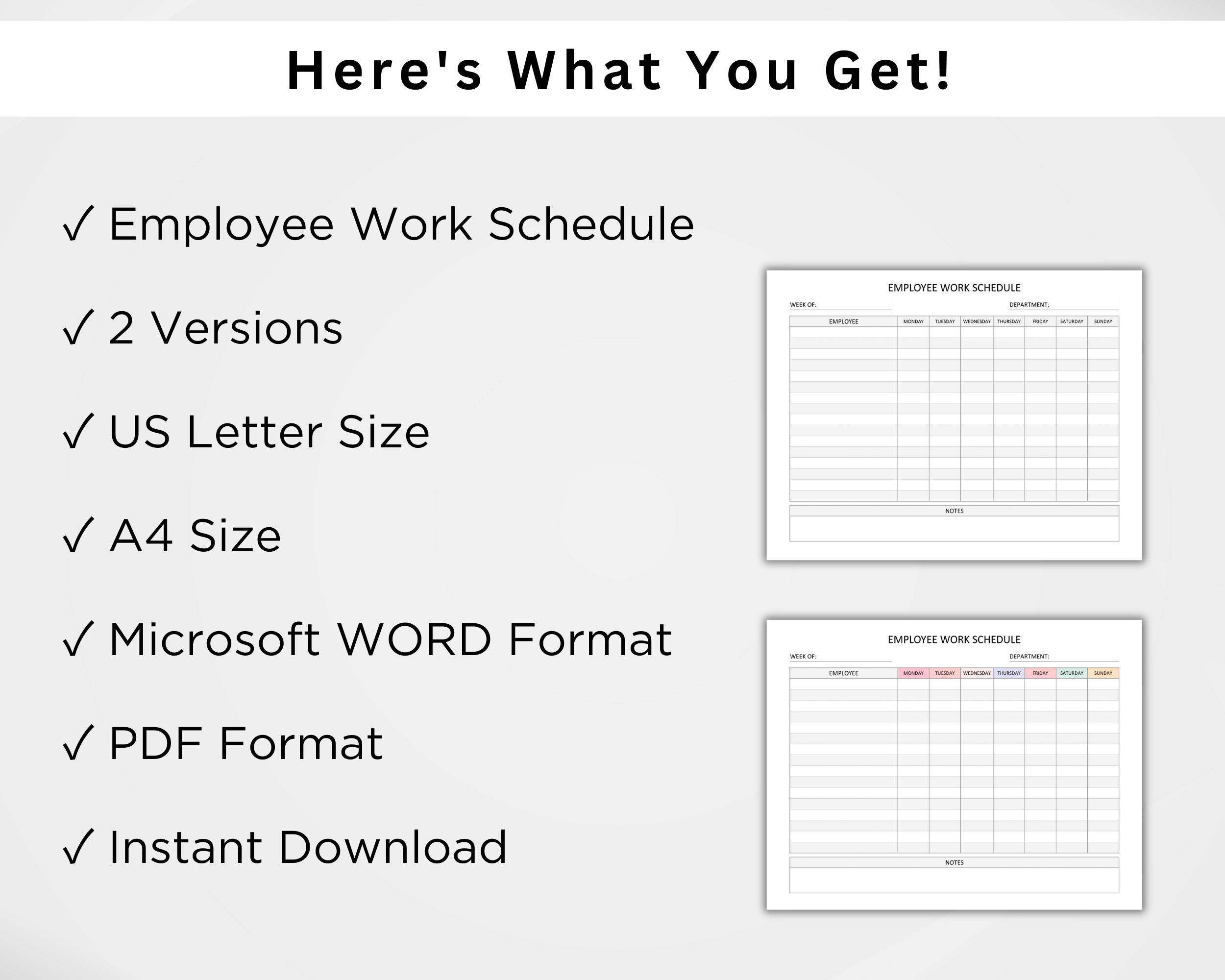 PRINTABLE Employee Work Schedule. Employee Time Sheet. Employee ...