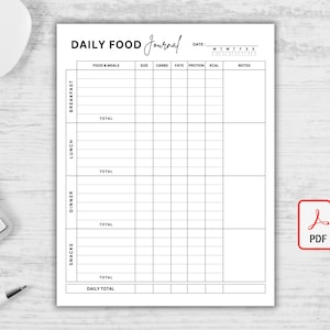 Daily Food Journal. Calorie Tracker. Daily Calorie Counting. Food Diary ...