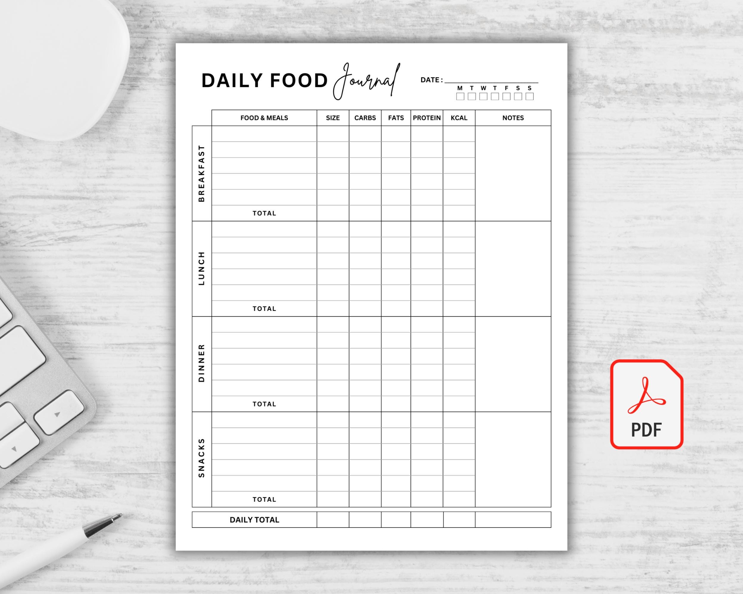 Daily Food Journal. Calorie Tracker. Daily Calorie Counting. Food Diary ...