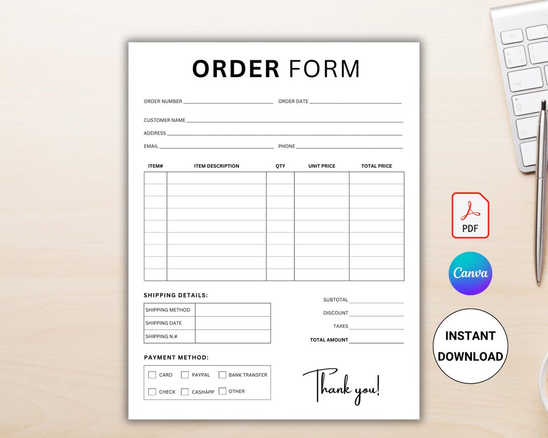 Order Form Template Editable, Custom Order Form, Small Business Canva ...