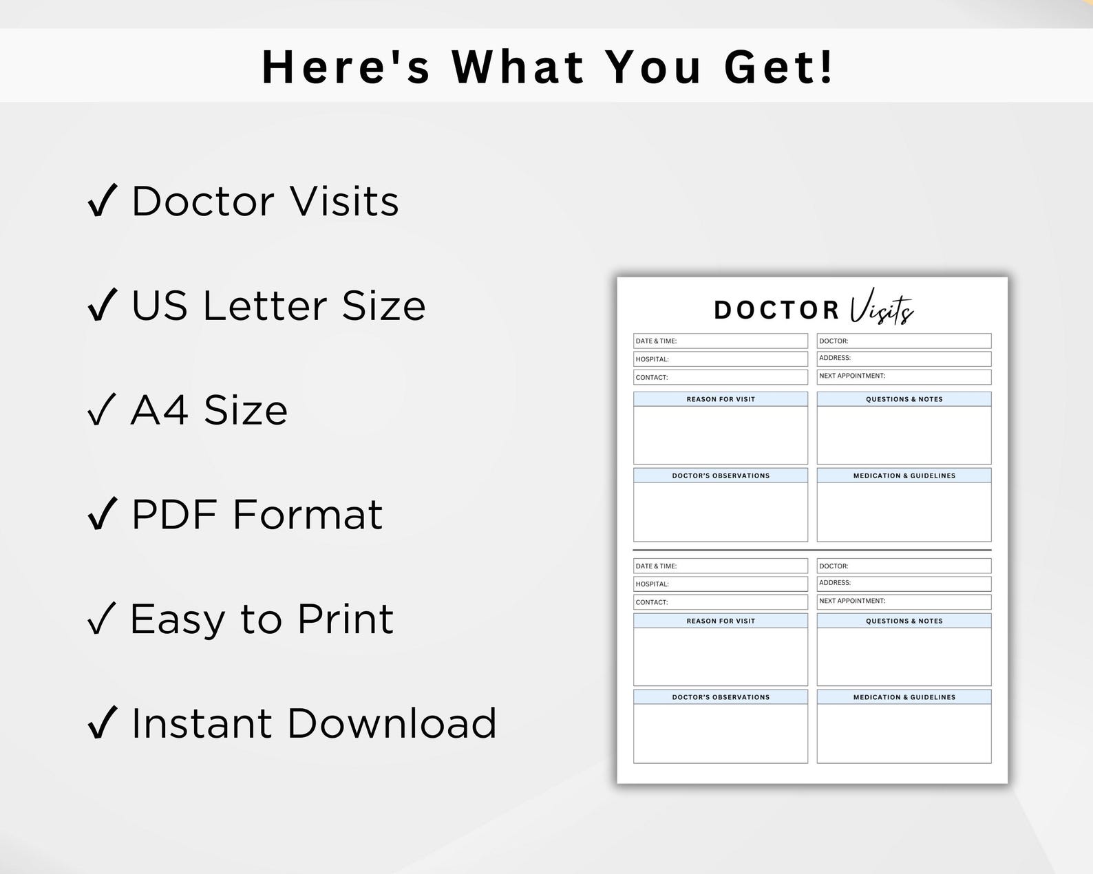 Doctor Visit Printable. Doctor Visit Notes. Health Planner Insert ...