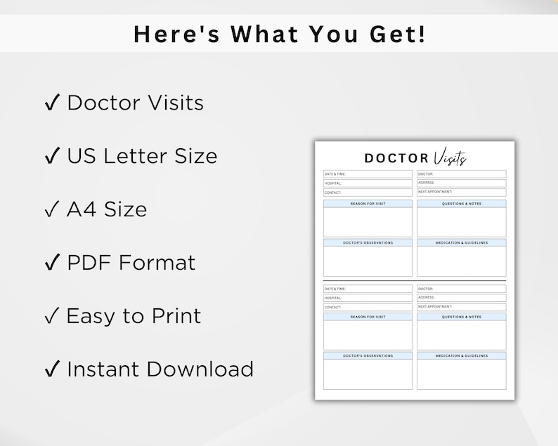 Doctor Visit Printable. Doctor Visit Notes. Health Planner Insert ...