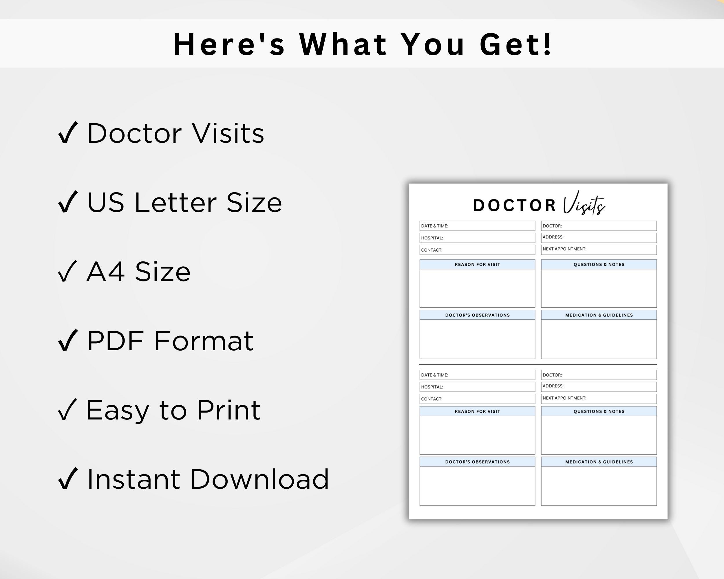Doctor Visit Printable. Doctor Visit Notes. Health Planner Insert ...