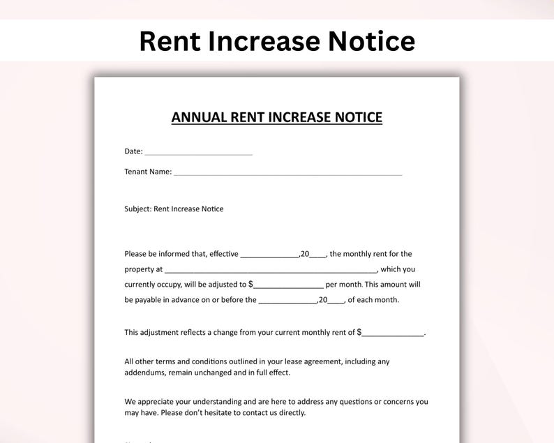 Rental Increase Notice PRINTABLE. Rental Increase Form. Rental Increase ...