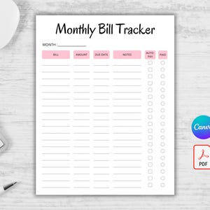 Printable Bill Payment Checklist Tracker. Bill Pay Organizer. Bill ...