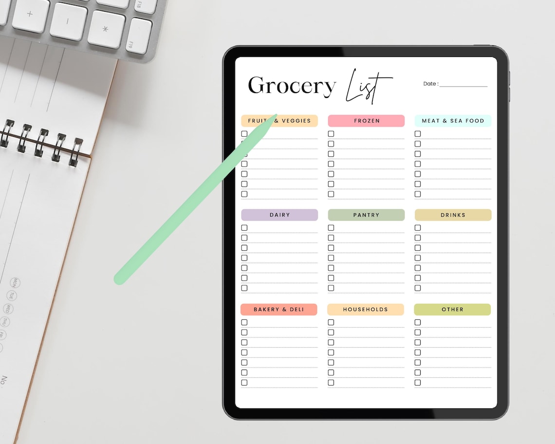 Printable Grocery List Template PDF, Shopping List Checklist, Grocery ...