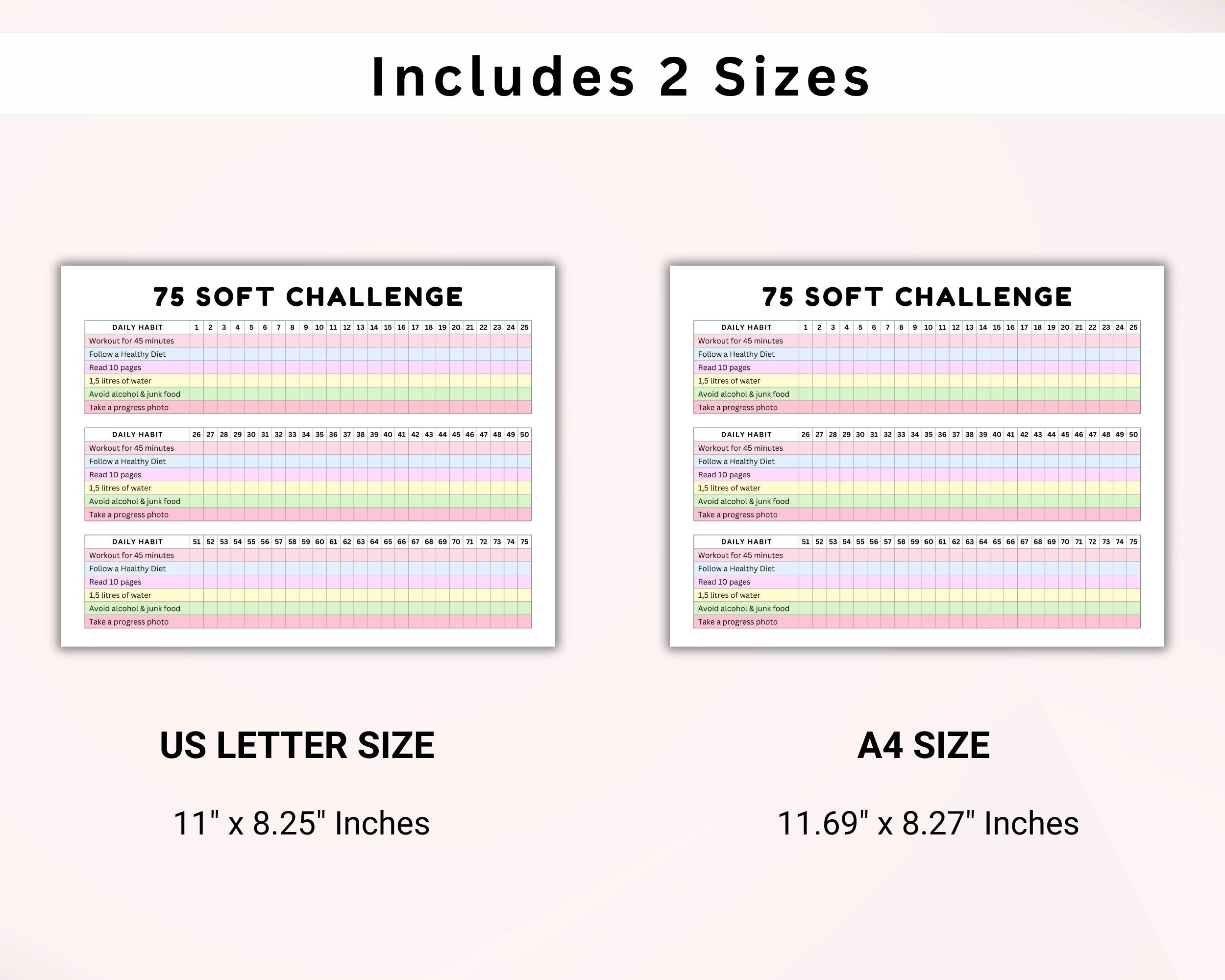 PRINTABLE 75 Soft Challenge Tracker. Daily 75 Soft Challenge Journal ...