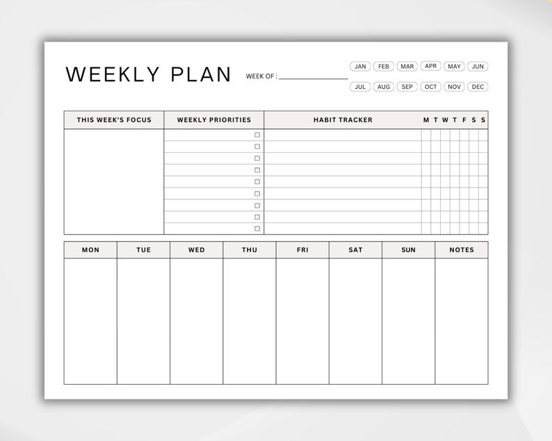 Printable Weekly Planner Landscape. Undated Planner. Week to Do List ...