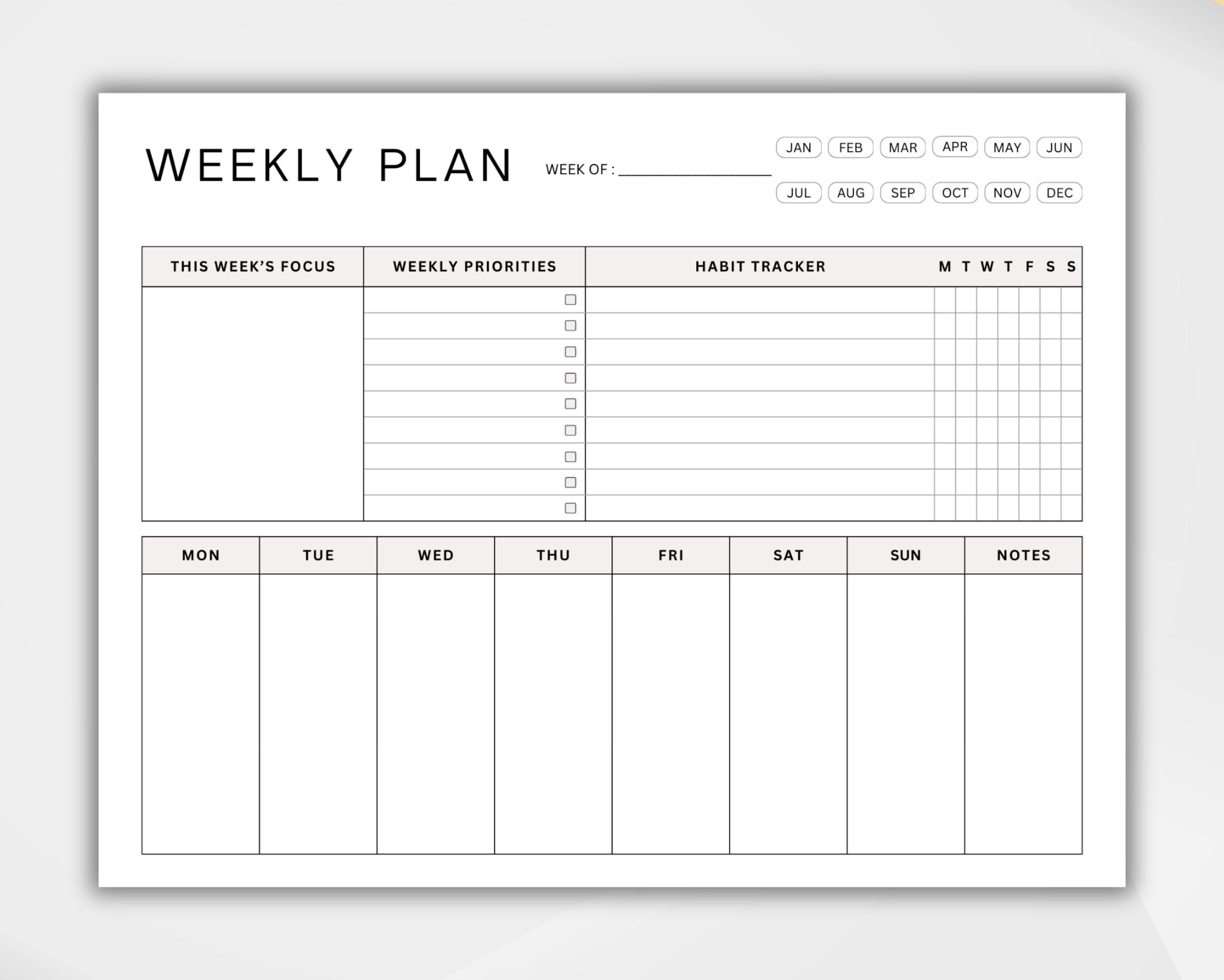 Printable Weekly Planner Landscape. Undated Planner. Week to Do List ...