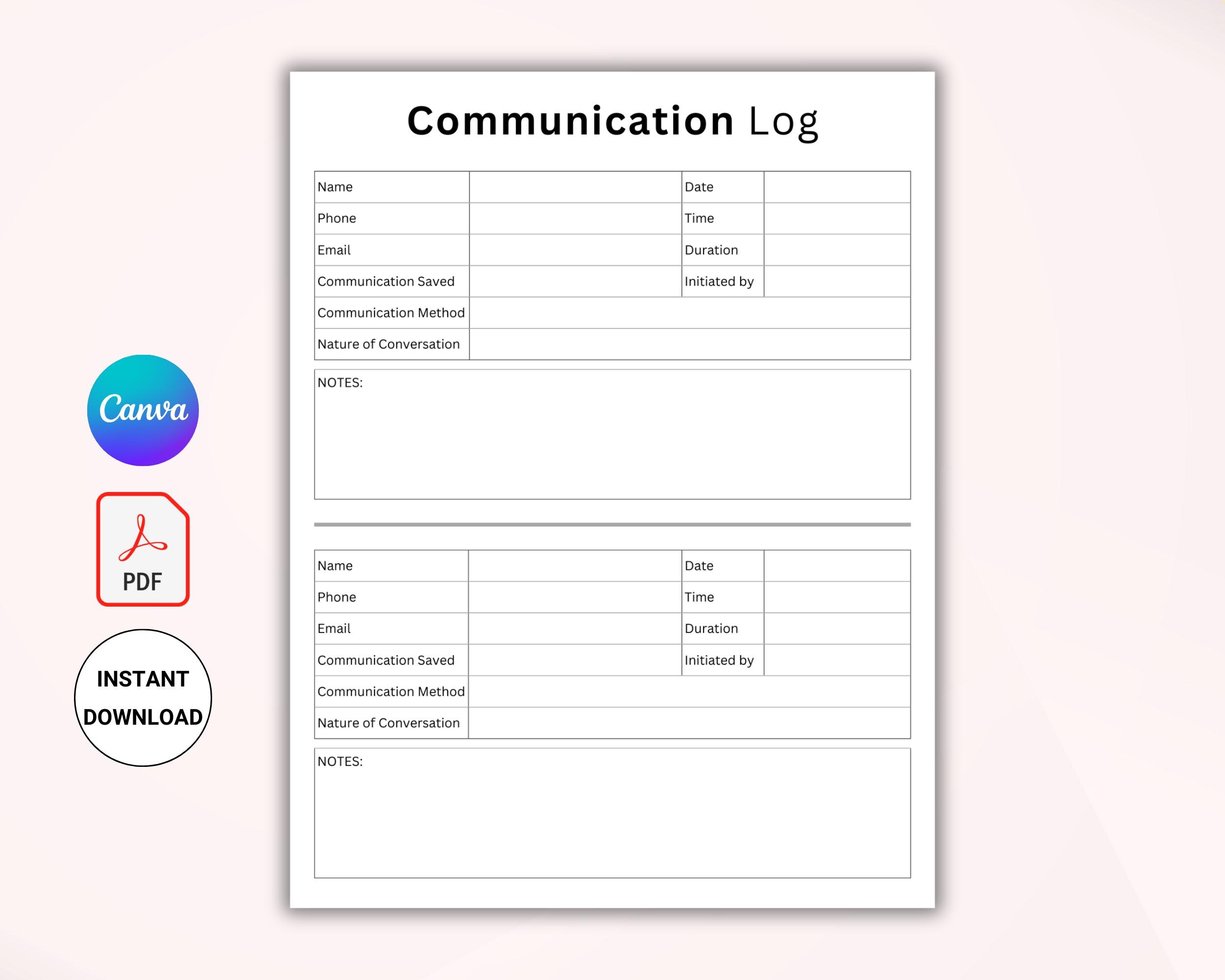 Printable Communication Log. Call Log Template. Parent Communication ...