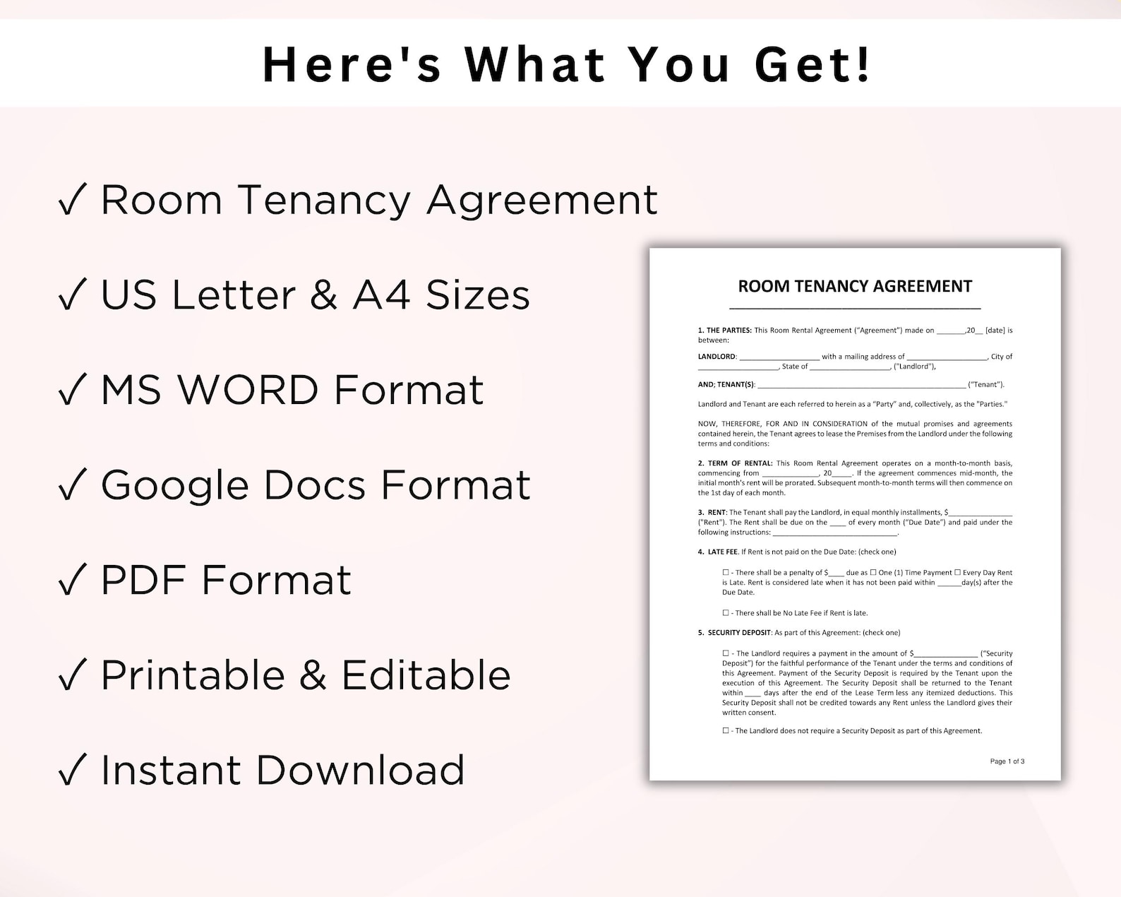 Room Tenancy Agreement Template Editable. Printable Room Rental ...
