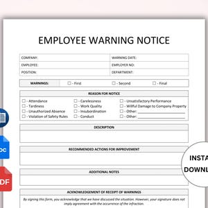 Employee Warning Notice. Printable Employee Write Up. Employee ...