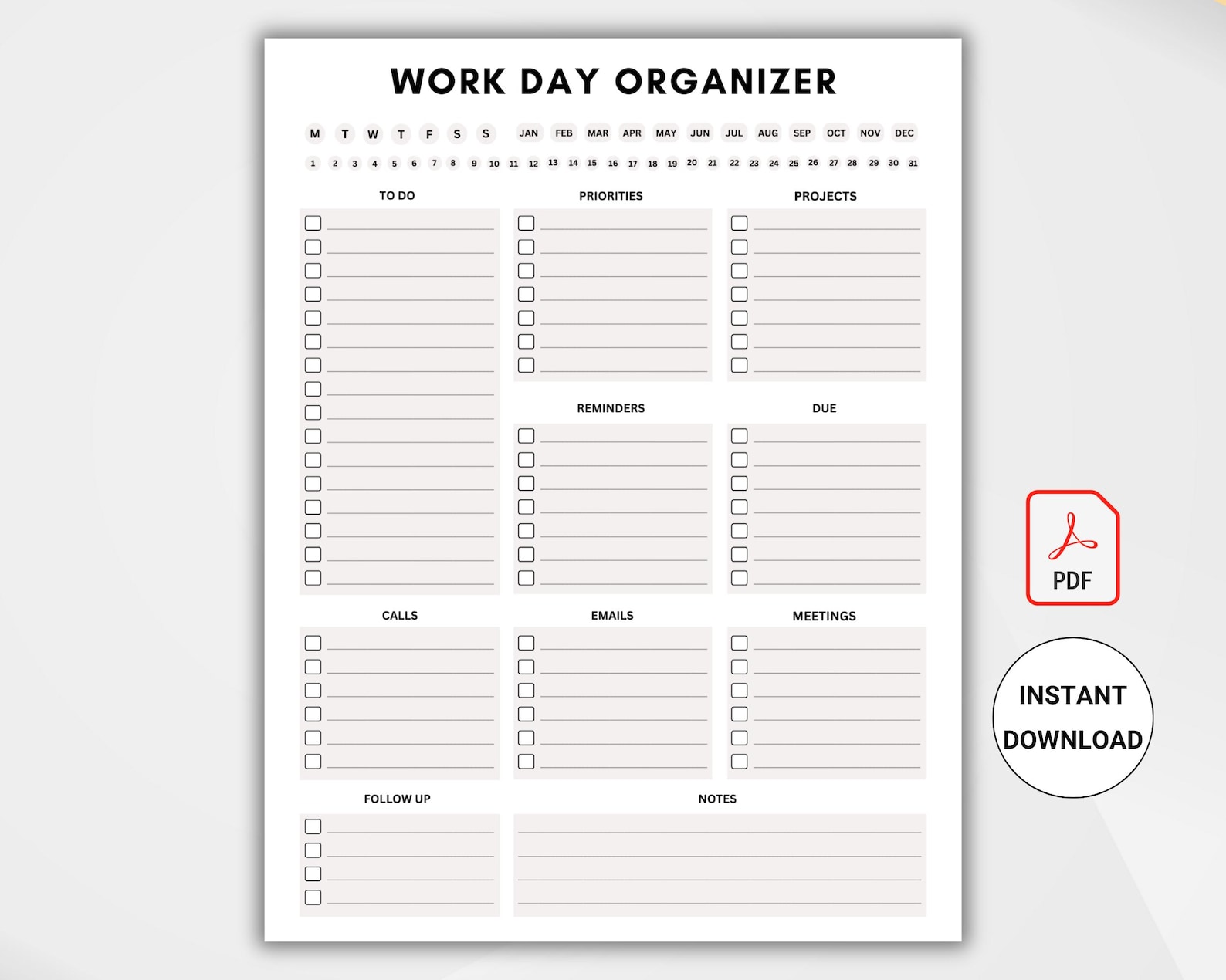 Printable Work Day Schedule Template. Daily Productivity Planner. Work ...