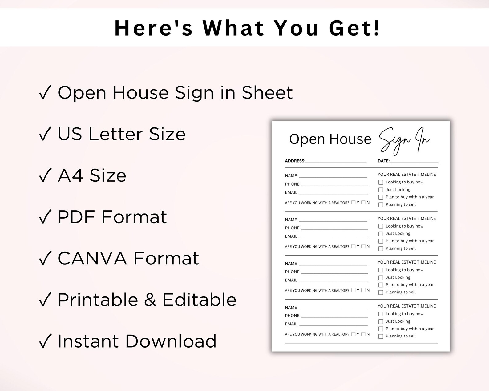 PRINTABLE Open House Sign-in Sheet. Realtor Marketing Materials. Open ...