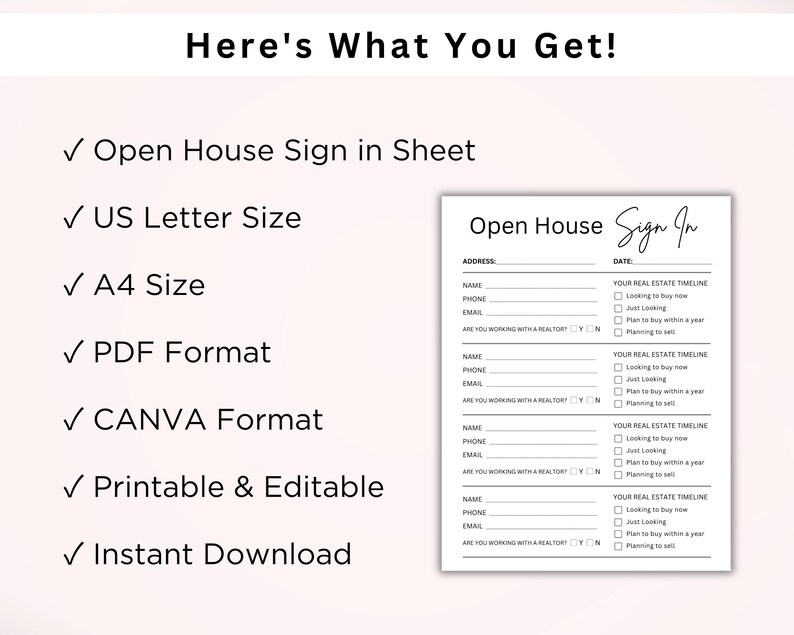 PRINTABLE Open House Sign-in Sheet. Realtor Marketing Materials. Open ...