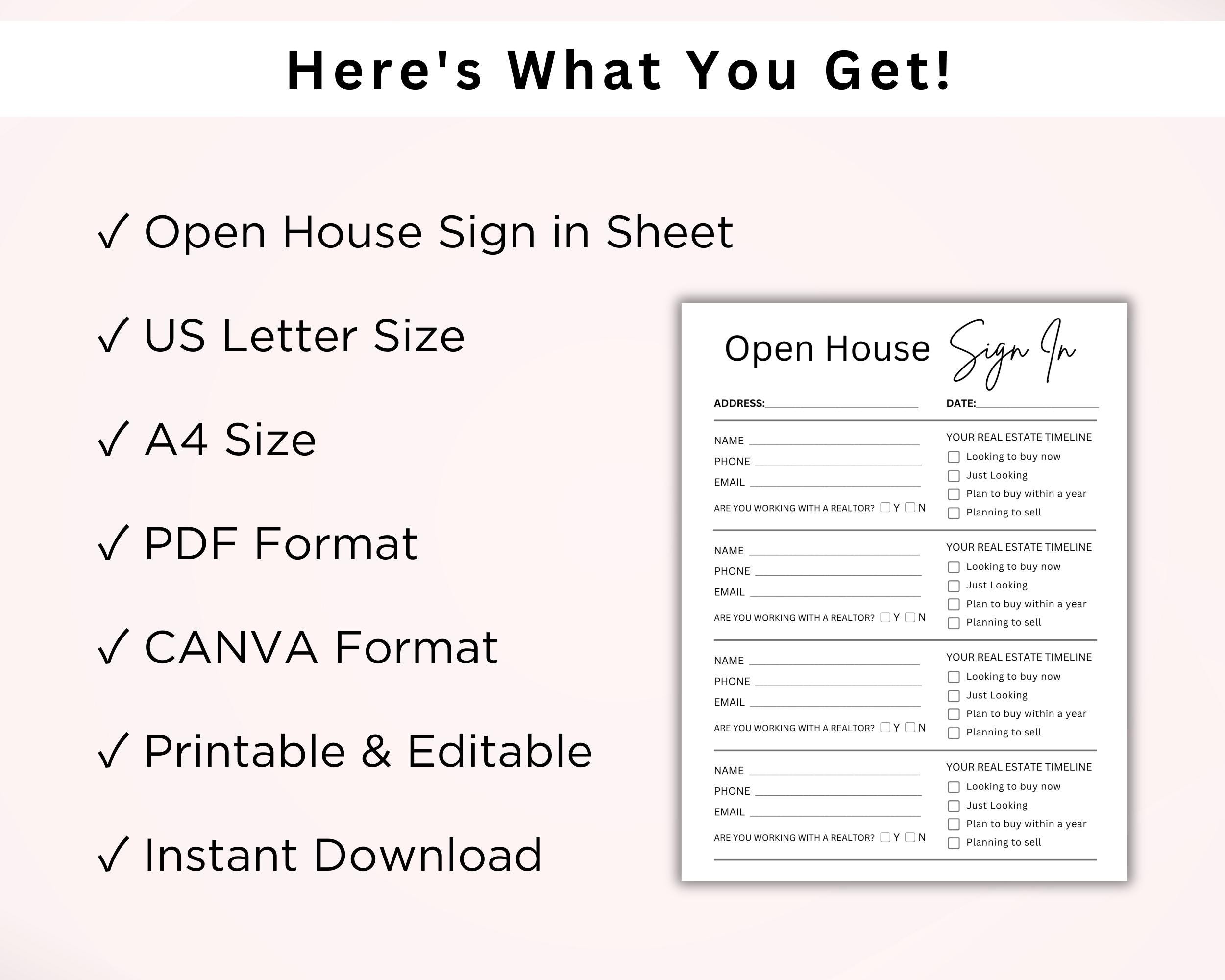 PRINTABLE Open House Sign-in Sheet. Realtor Marketing Materials. Open ...