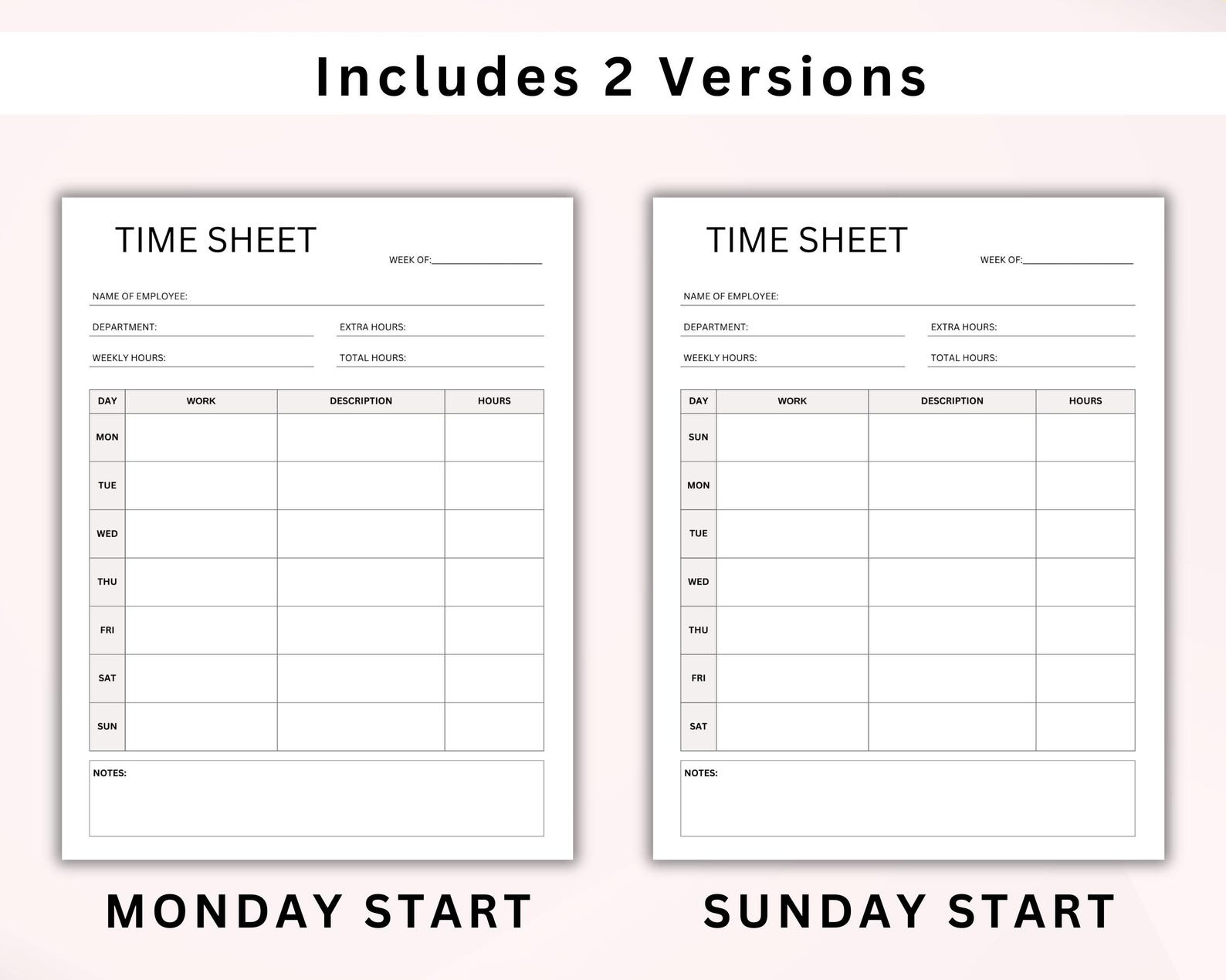 Weekly Employee Time Sheet Log Printable Word for Small Business ...