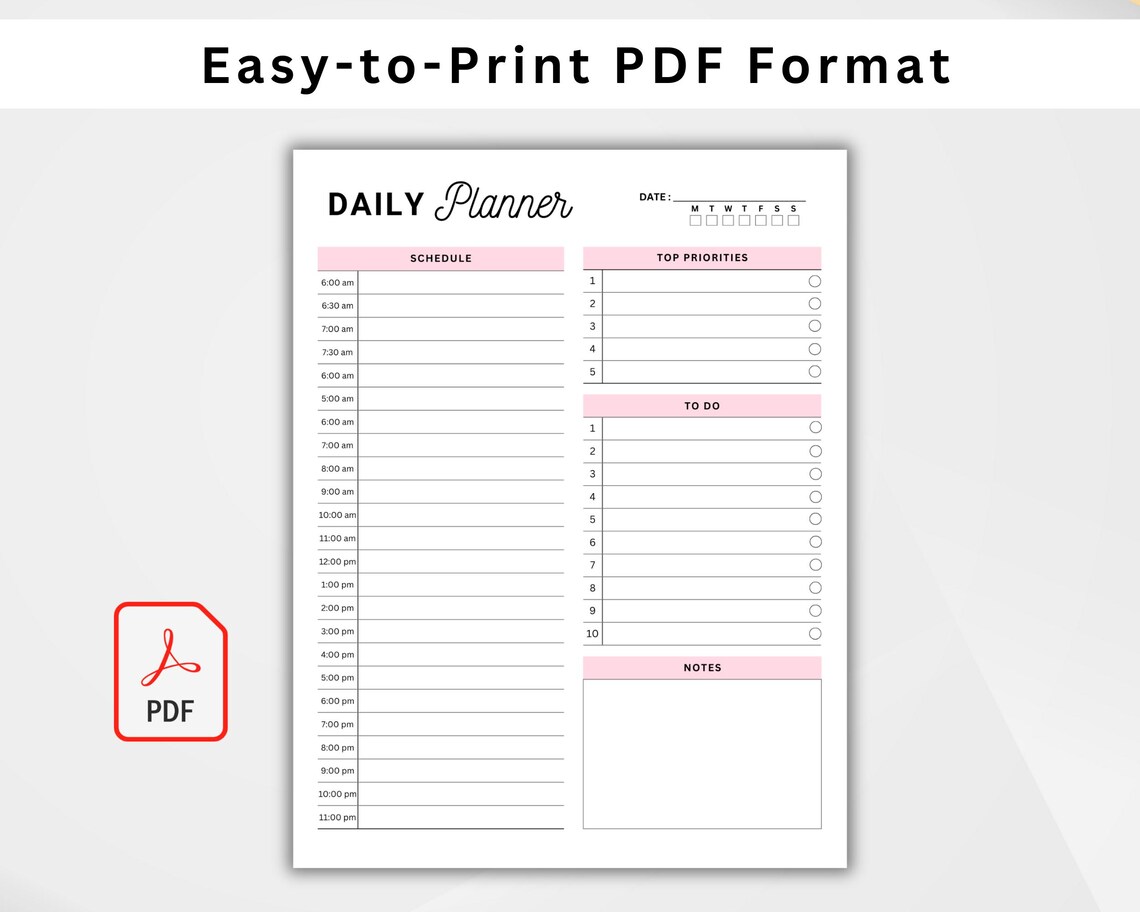 Daily Planner Printable. 30 Minute Schedule. Time Blocking PDF. Day ...
