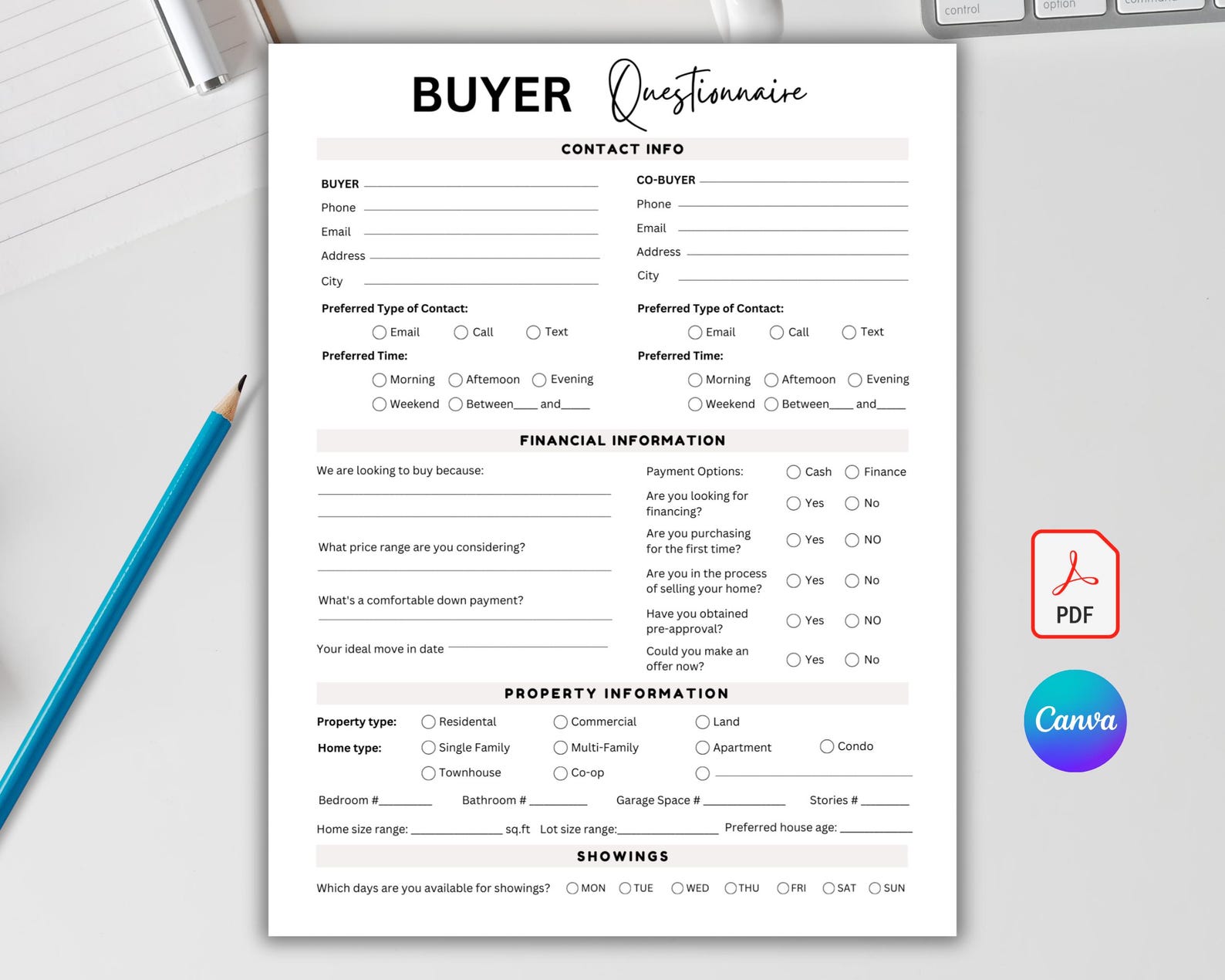 Buyer Questionnaire Template Editable | Realtor Buyer Questionnaire ...